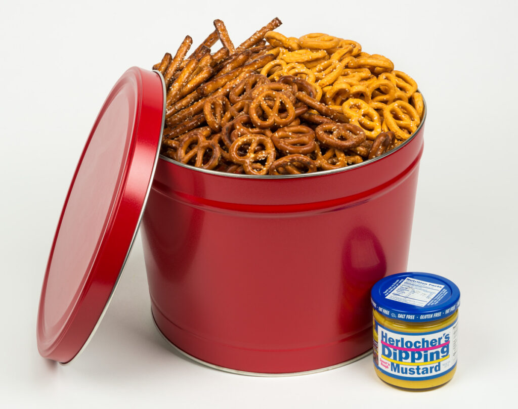 Mustard Lover’s Pretzel Assortment – Large Tin – Tom Sturgis Pretzels